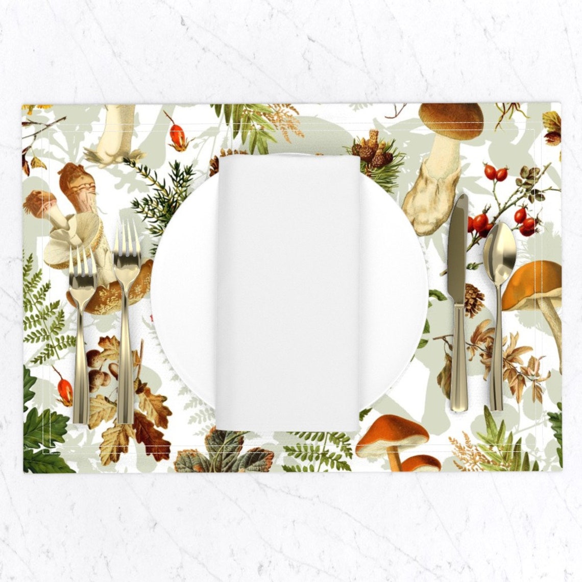 Mushrooms Placemats set of 2 Thanksgiving in the Forest | Etsy