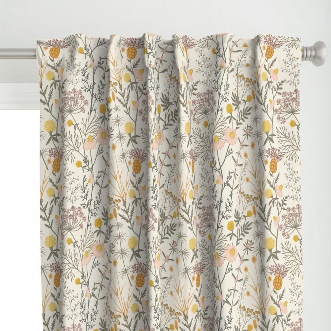 Cottagecore Curtain Panel - Botanical Floral Flowers Wildflowers Meadow ...