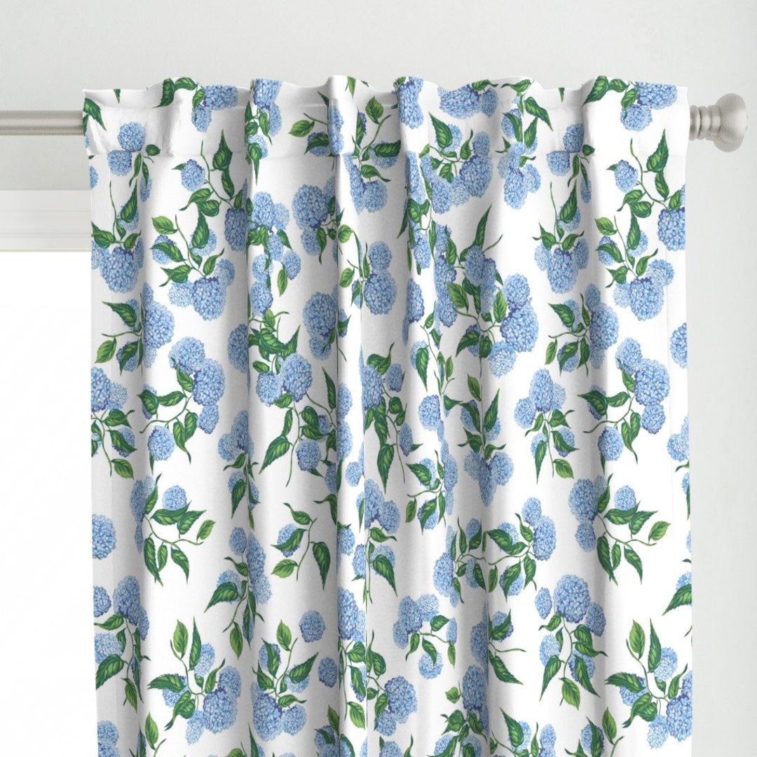 Hydrangea Floral Curtain Panel Hydrangea Blue by Chrissyink Blue Green ...