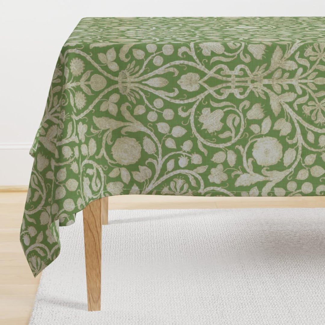 Green Damask Tablecloth - Provence in Green by Willowlanetextiles ...