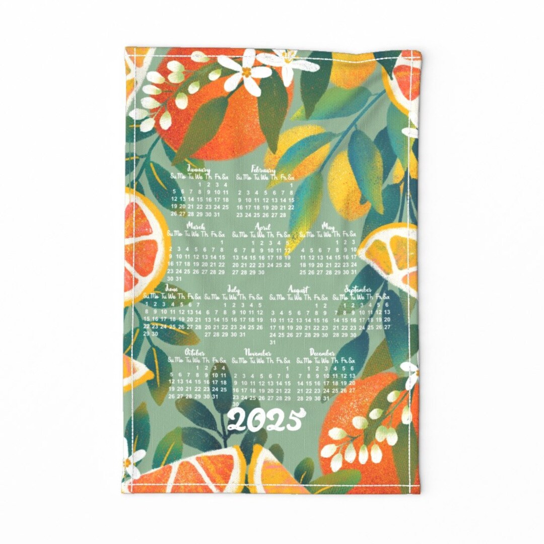 2025 Calendar Tea Towel - Citrus Calendar by Raghda_s - Citrus Sage ...