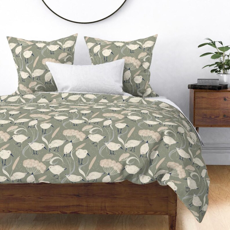 Sandpiper Bedding - Coastal Green by Hupu - Lakeside Coastal Birds Cow ...