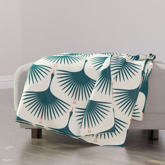 Mod Cranes Throw Blanket Art Deco Swans by Katerhees Teal | Etsy