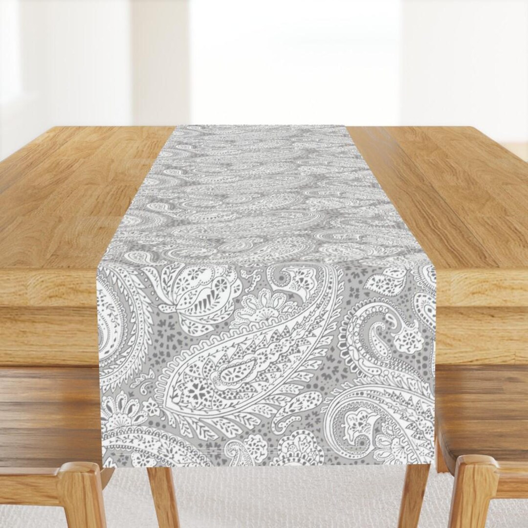 Paisley Table Runner - Neutral Tonal Floral Boho Teardrop Ash Gray ...