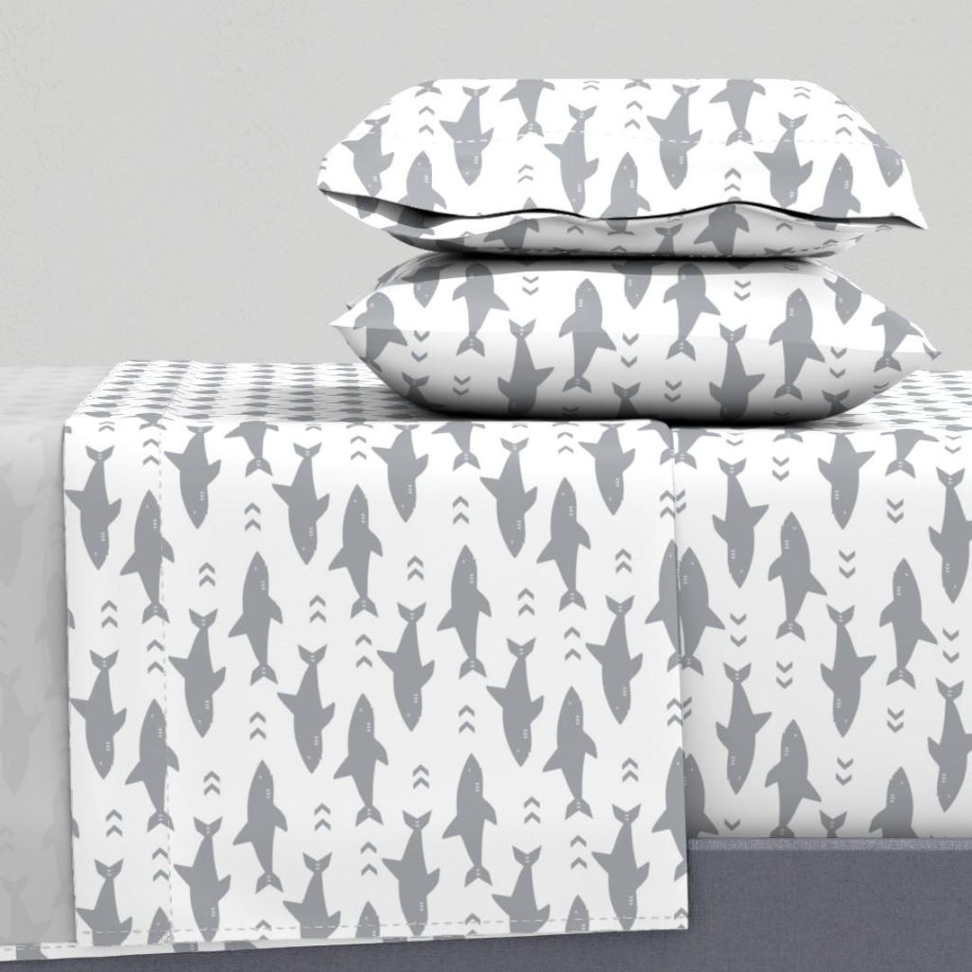 Grey Shark Sheets - Shark Fabric by Charlottewinter - Nautical Boy ...