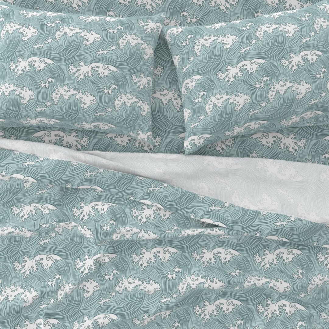 Rolling Waves Sheets Japanese Waves by Sveta_aho Vintage - Etsy