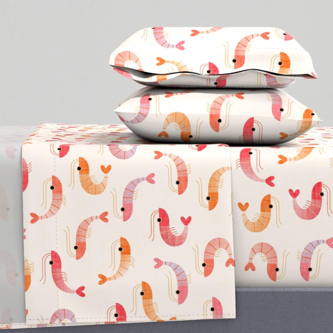 Cute Shrimp Sheets - Shrimps on Cream by Heleenvanbuul - Boho Whimsical ...