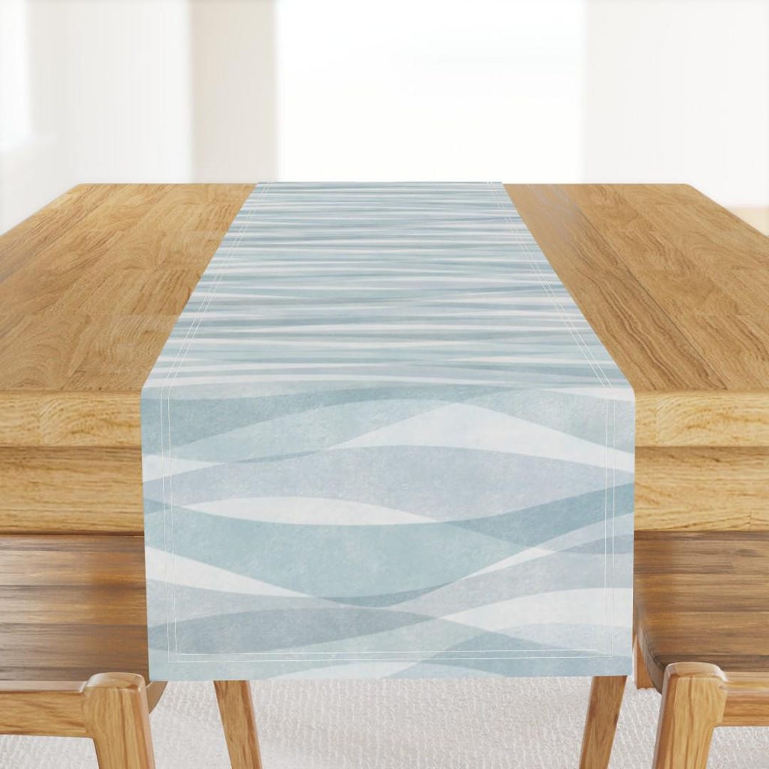 Abstract Waves Table Runner - Faded Waves by Anequ_studio - Cloud Stripe Neutral Blue Gray ...