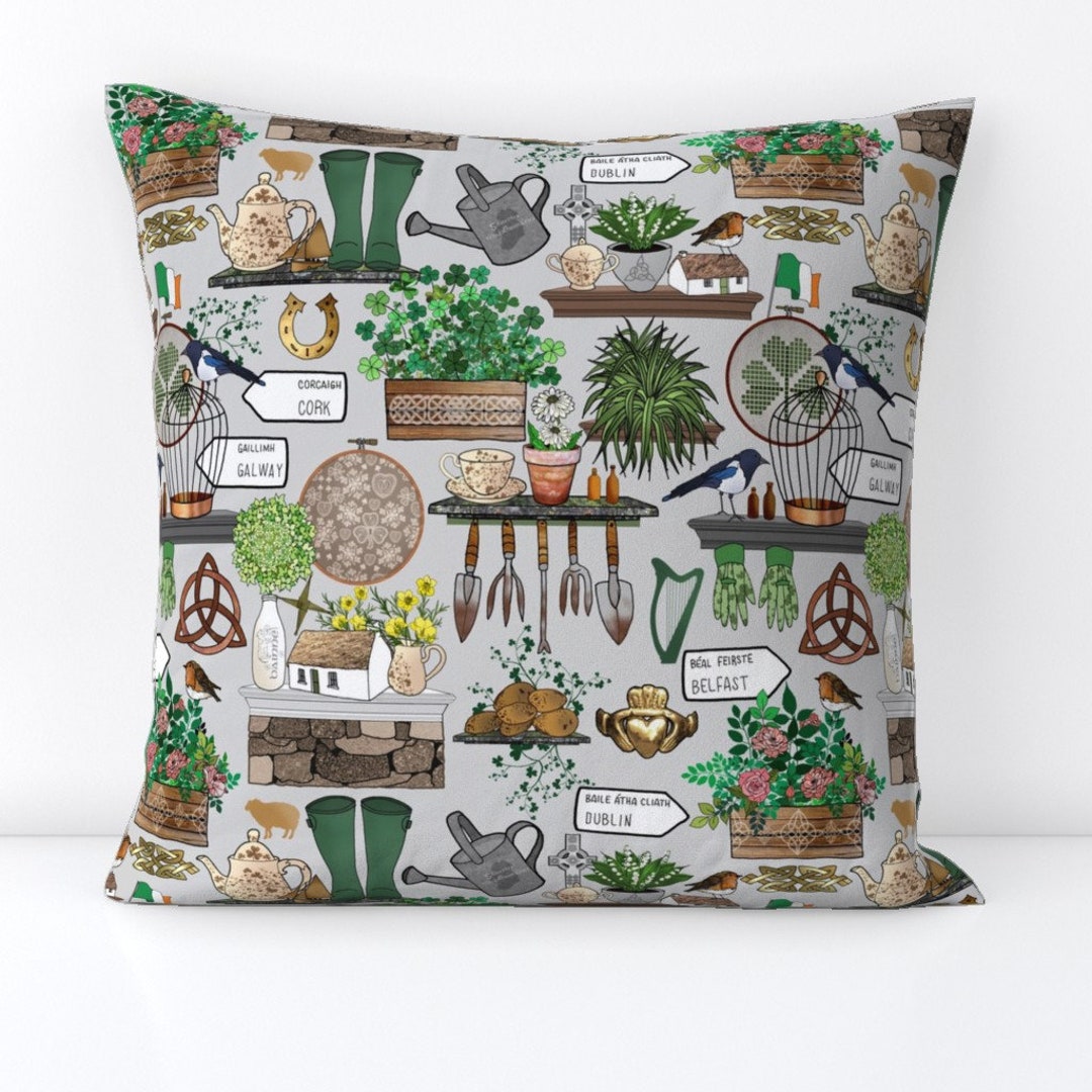 Whimsical Throw Pillow Irish Garden Wall by Irishvikingdesigns Irish ...