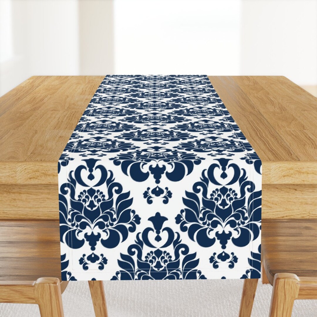 Victorian Table Runner Damask Navy by Mint_tulips Baroque Damask Navy ...