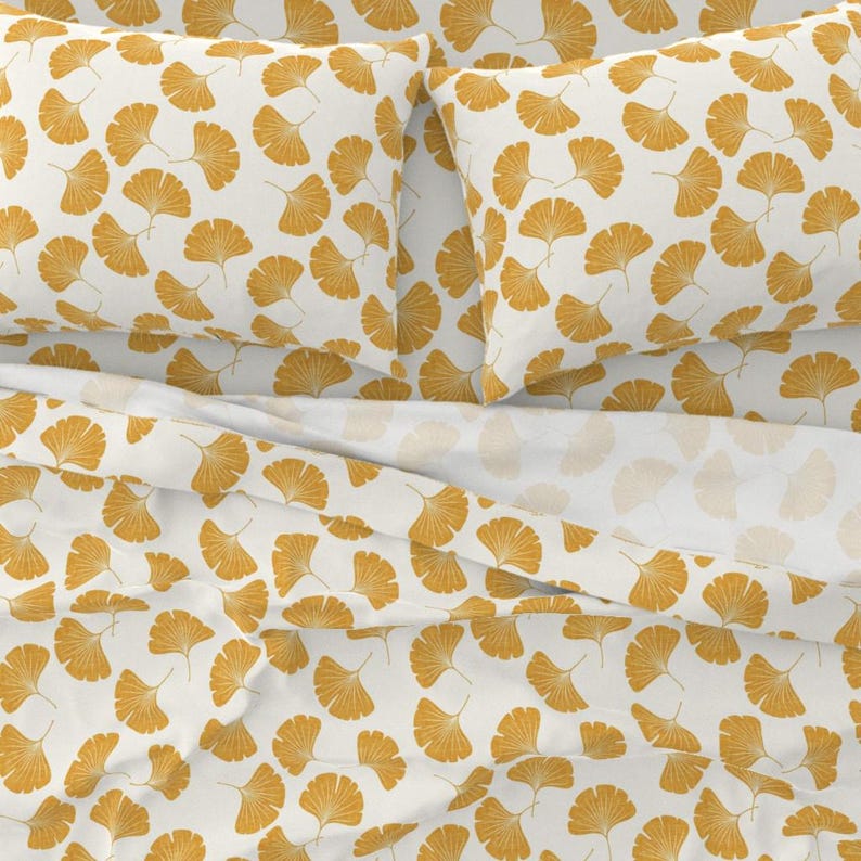 Autumn Ginkgo Sheets - Ginkgo Leaves Saffron by Littlearrowdesign ...
