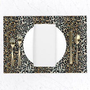 Animal Print Placemats set of 2 Leopard_camel-aqua-black - Etsy
