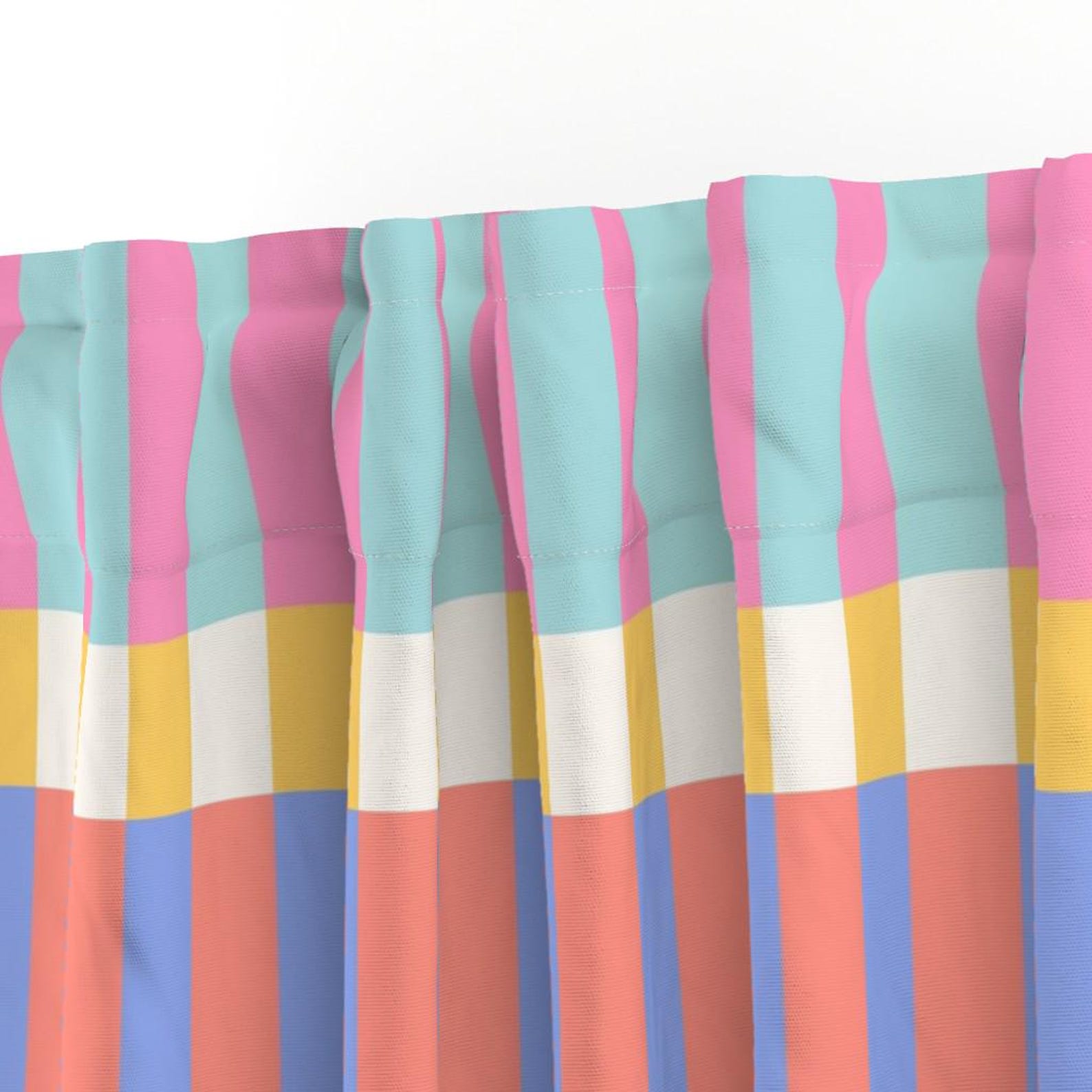 Bright Retro Check Curtain Panel - Geometric Stripe Chunky Check Blue ...