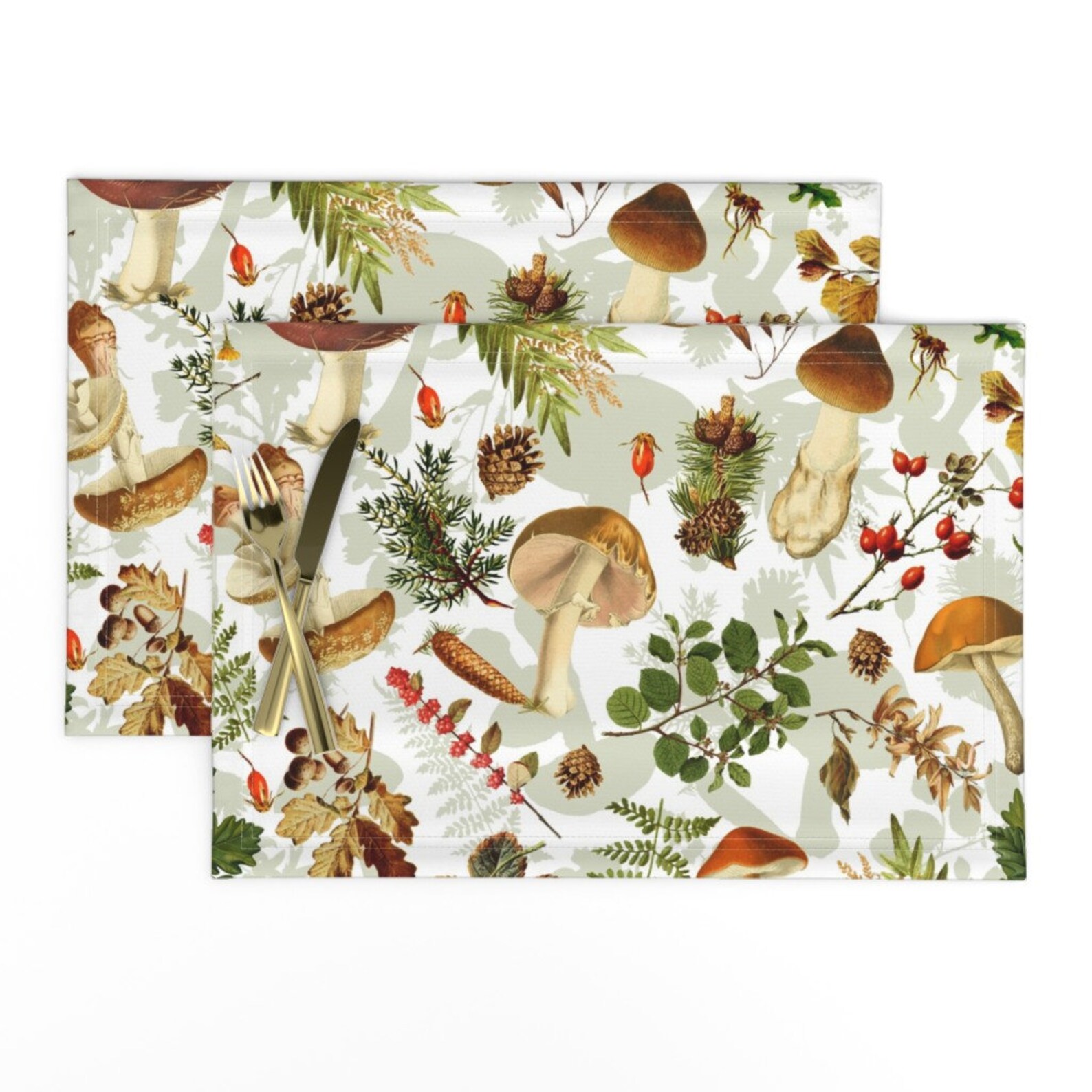 Mushrooms Placemats set of 2 Thanksgiving in the Forest - Etsy