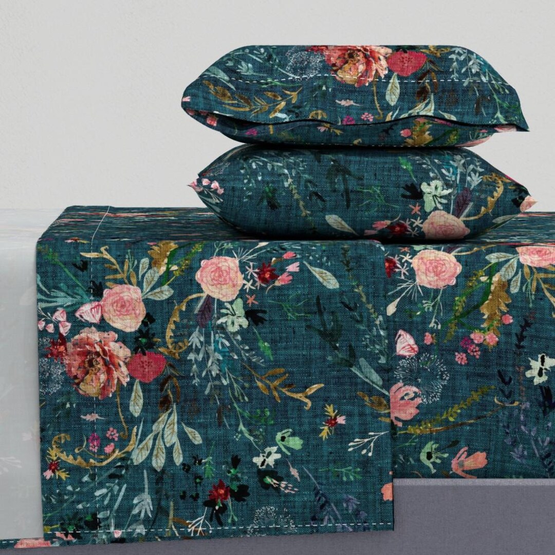 Bohemian Floral Sheets - Fable Floral Teal by Nouveau_bohemian - Boho ...