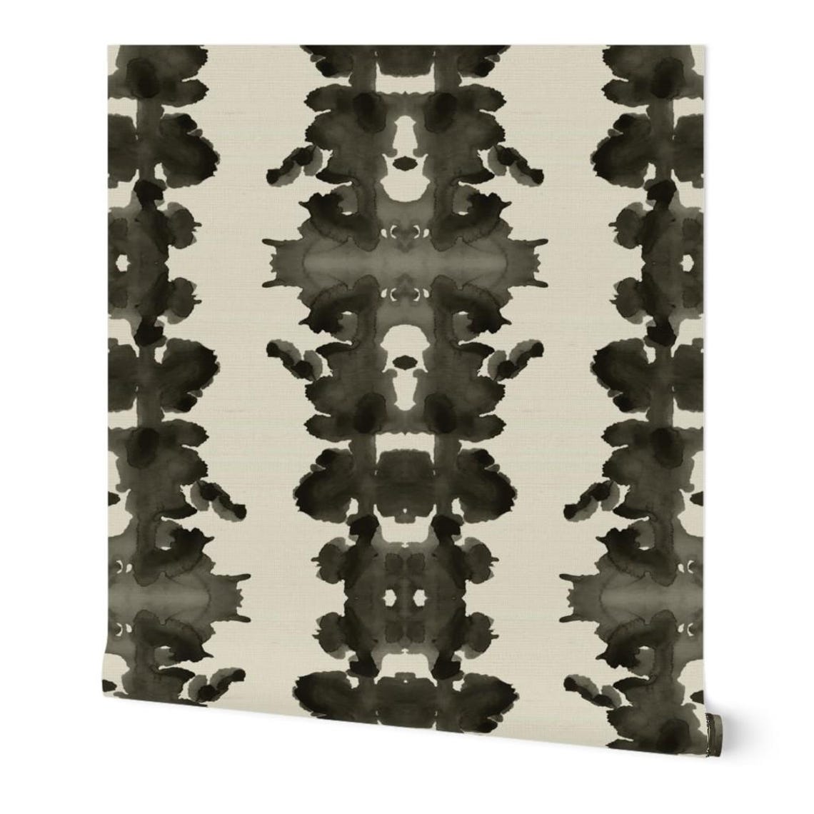 Black Ink Blot Textured Grasscloth Wallpaper - Abstract Paint Blob Ink ...