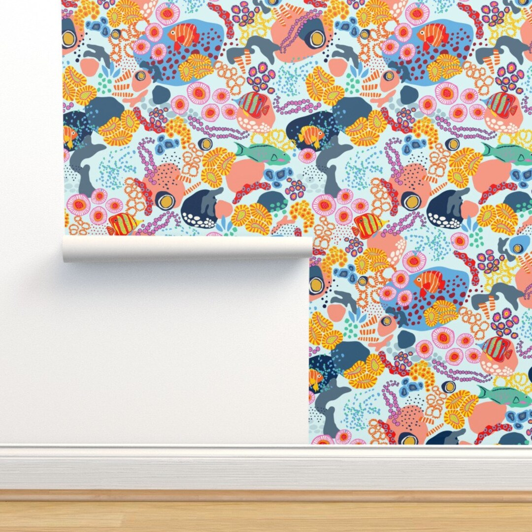 Abstract Ocean Non-pasted Wallpaper Coral Reef Modern Nautical - Under ...