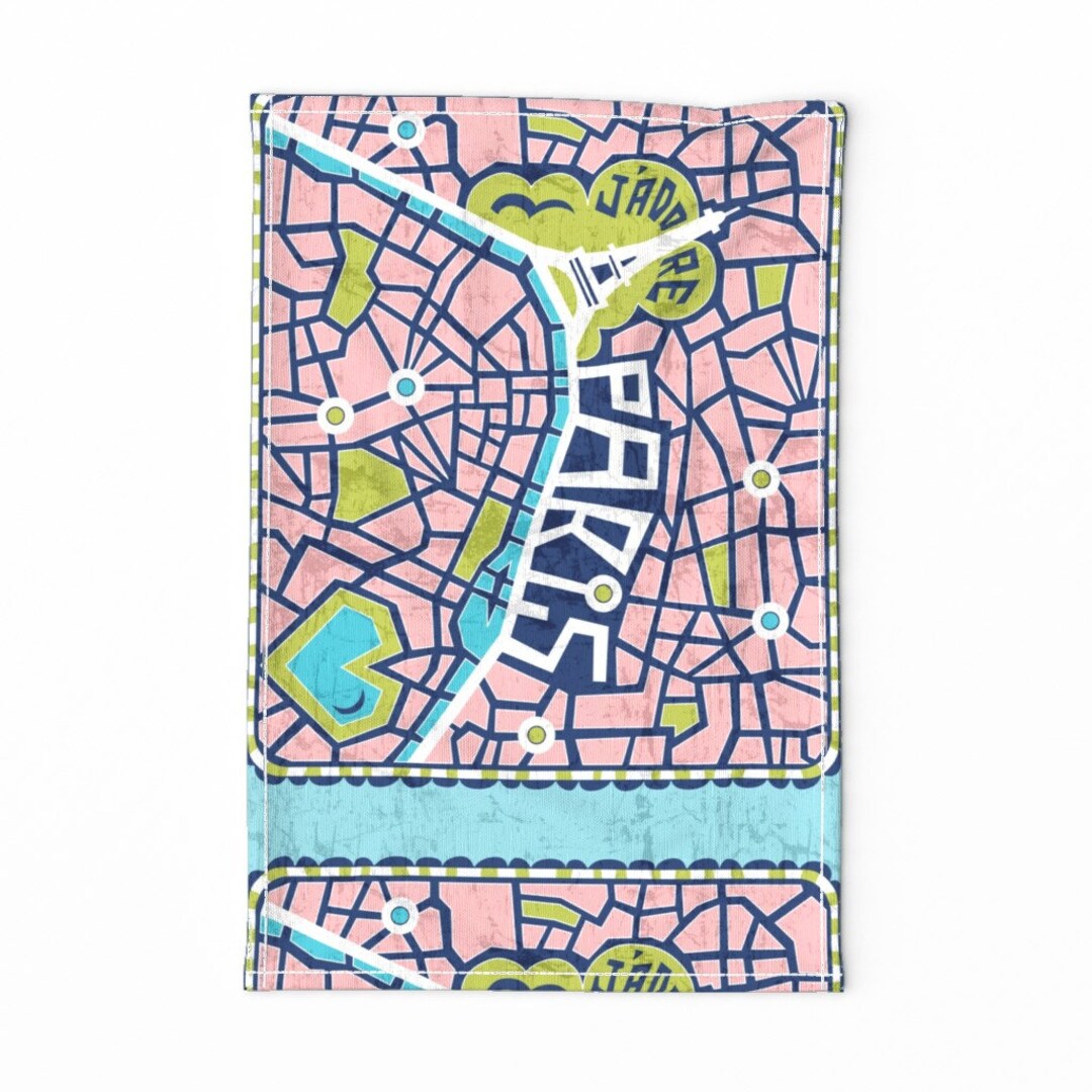 Torchon vintage - torchon J'adore Paris - carte de la tour Eiffel par ...