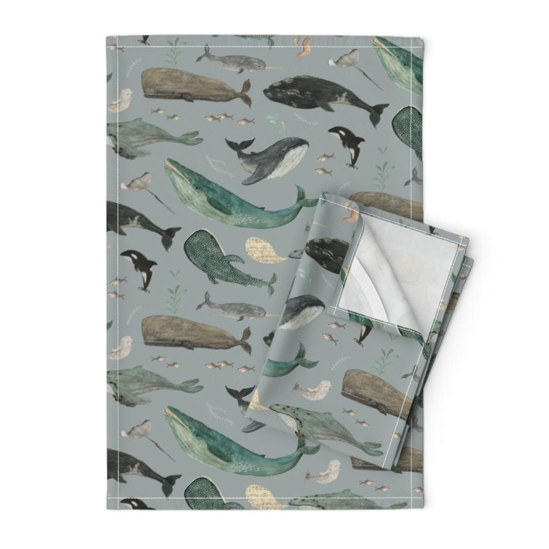Sea Life Tea Towels Set of 2 - Boho Whales Under the Sea Humpback Blue ...