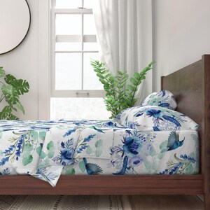 Watercolor Birds Sheets - Hummingbirds by Dawn_leblanc - Blue Green ...