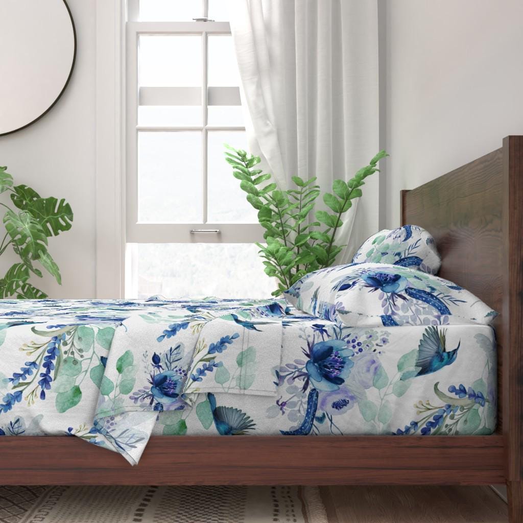 Watercolor Birds Sheets - Hummingbirds by Dawn_leblanc - Blue Green ...