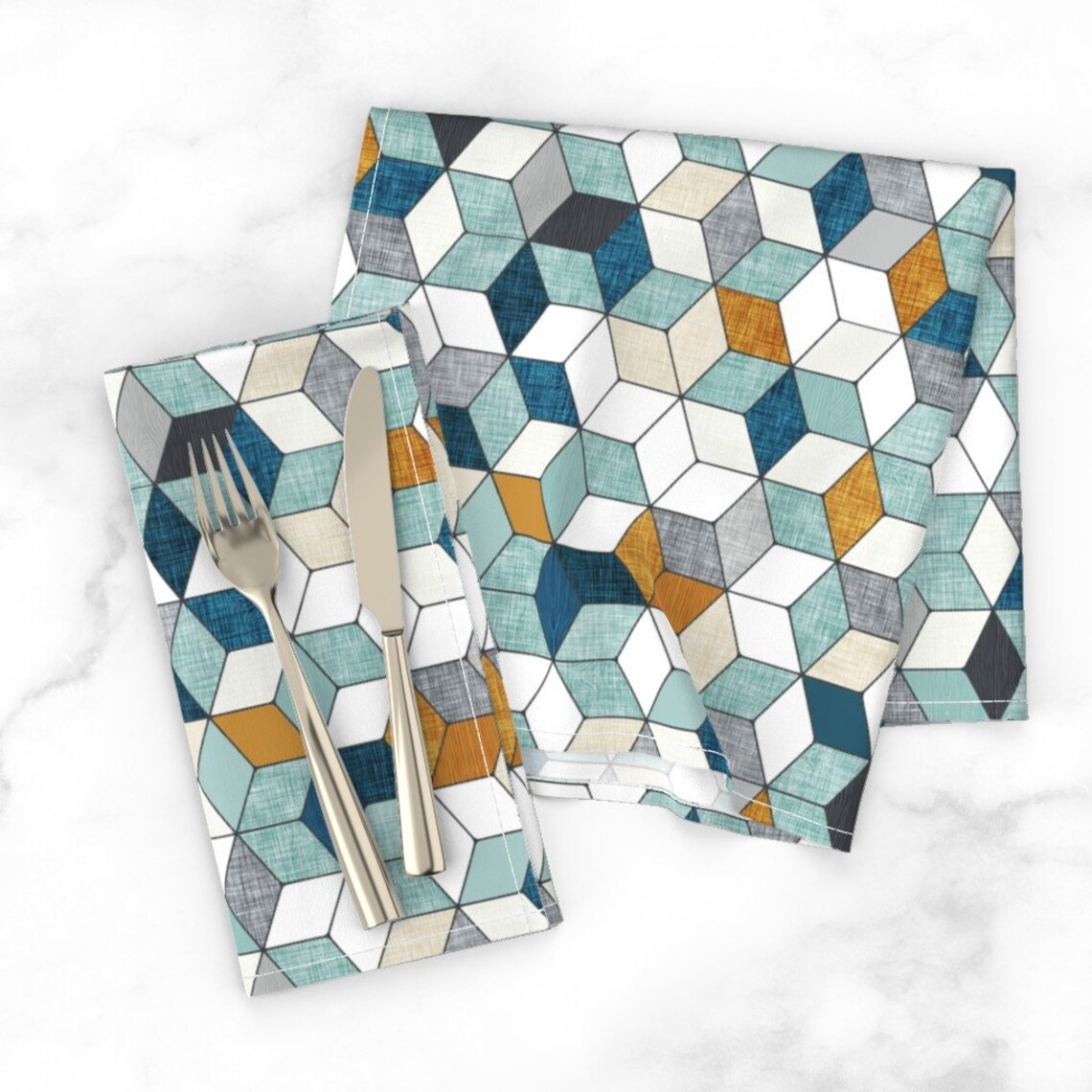 Mustard Hexagons Dinner Napkins Set Of 2 Hexo Blue By Etsy
