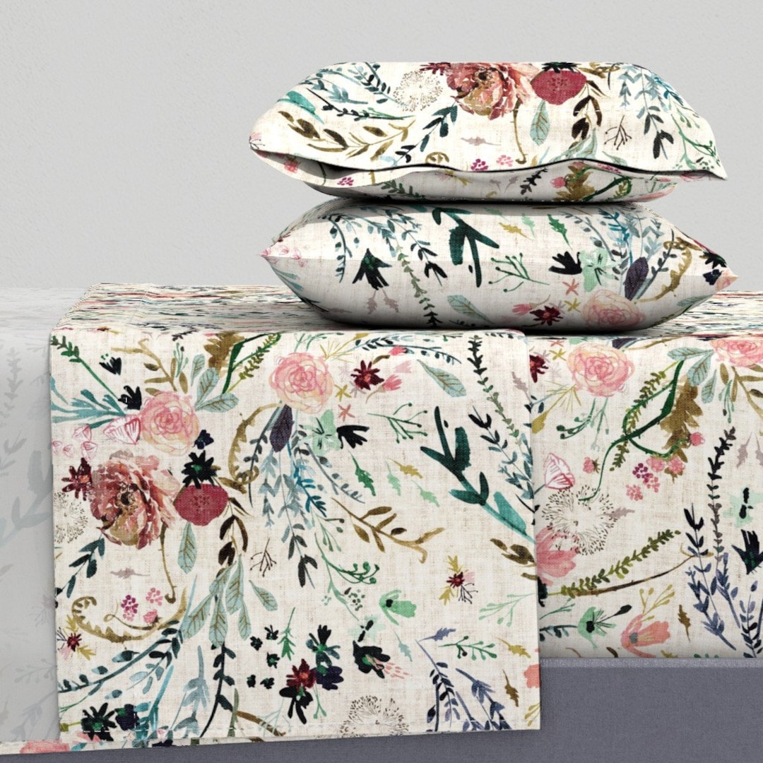 Painted Flowers Sheets Fable Floral by Nouveau_bohemian - Etsy