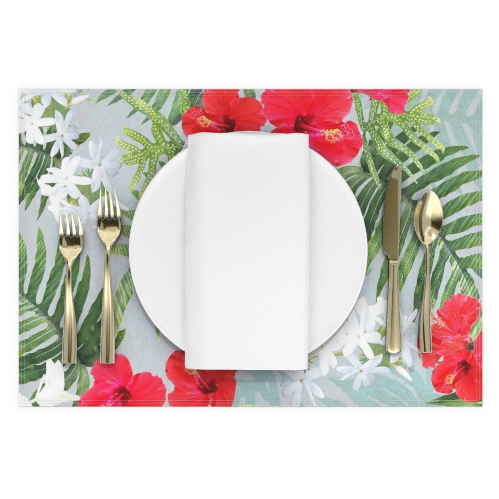 Tropical Placemats Set of 2 Hawaiian Garden On Pale Gray | Etsy