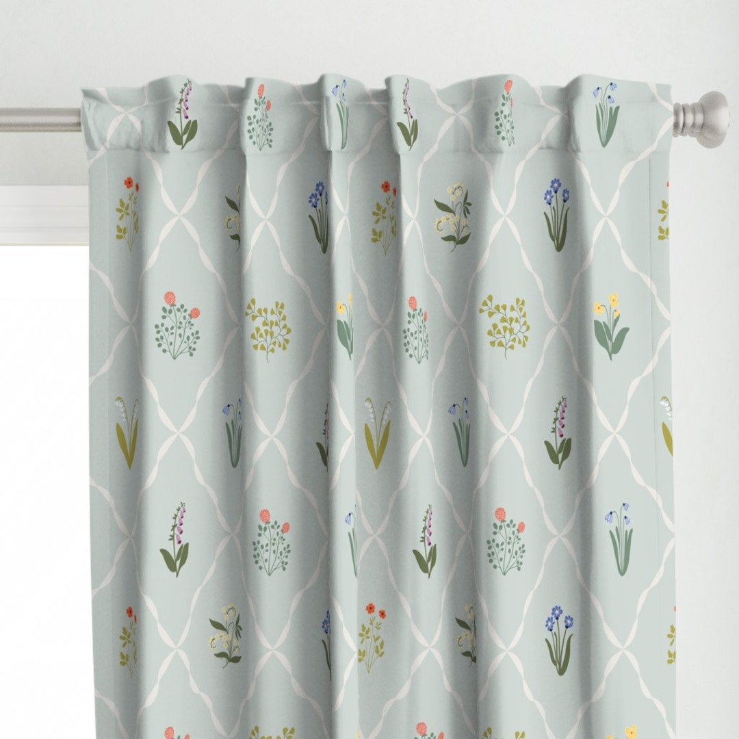 Cottagecore Curtain Panel Tudor Cottage Blue by Ashleyminette Diamond ...