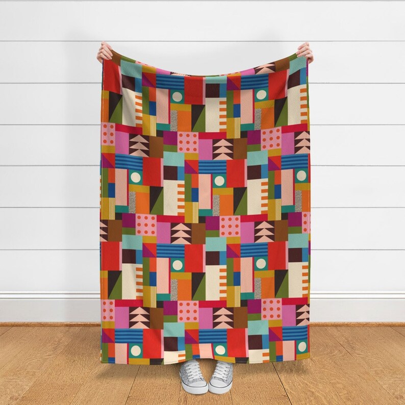 Abstract Color Block Throw Blanket Straights and Circles by - Etsy