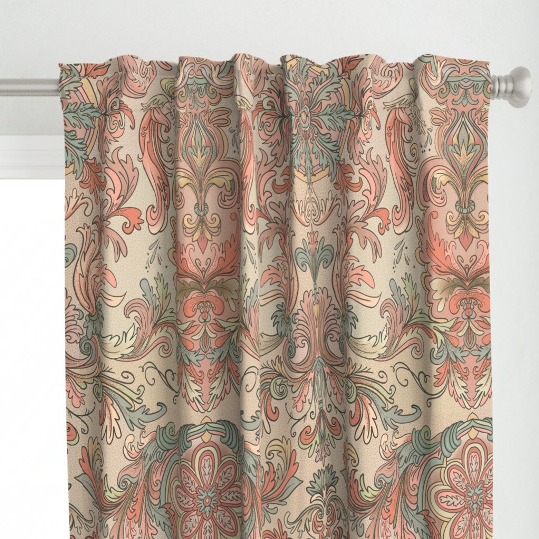 Pink Curtain Panel Italian Rococo Blush by Stacystudios Florla Teal ...
