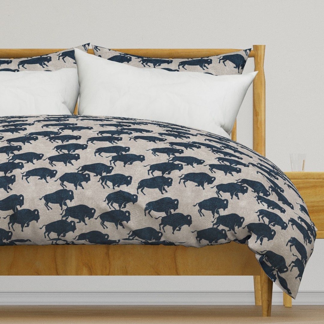 Indigo Bison Bedding Bison Stampede by Littlearrowdecor Buffalo Herd ...
