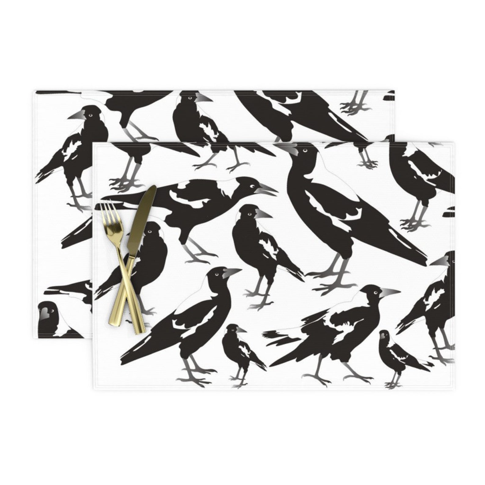 Bird Placemats Set of 2 Magpie Black N White by pennyroyal | Etsy