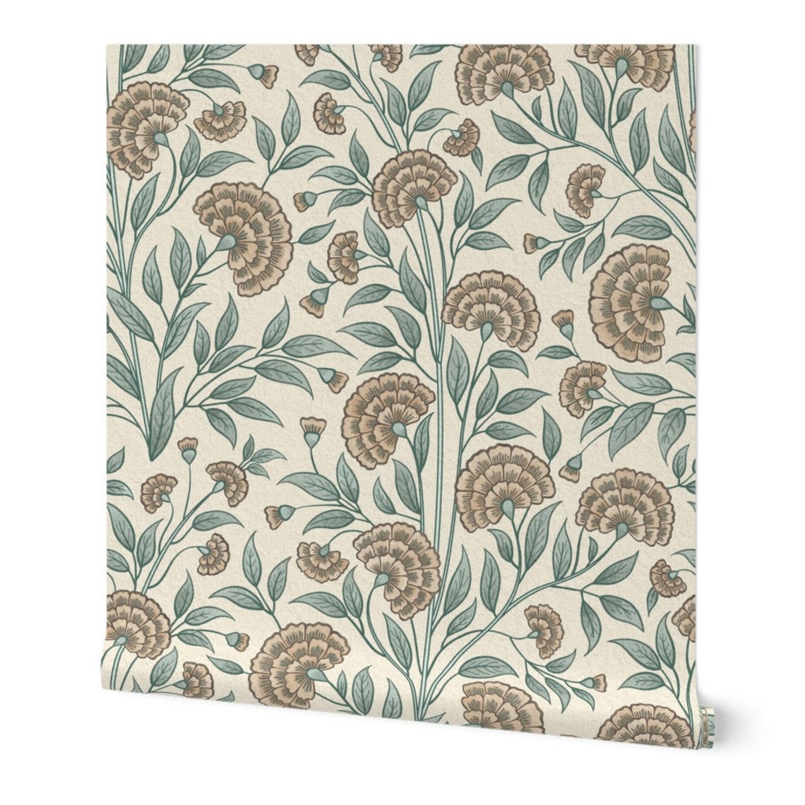 Trailing Floral Non-pasted Wallpaper Neutral Botanical Arts and Crafts ...
