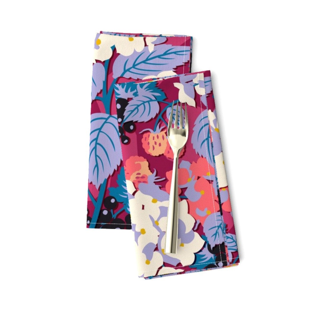 Raspberry Floral Dinner Napkins set of 2 Hydrangeas and - Etsy