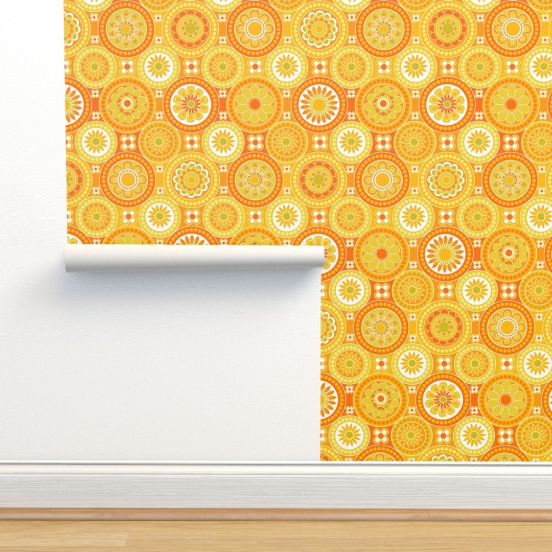 Retro Geo Tiles Commercial Grade Wallpaper Flower Circle - Etsy