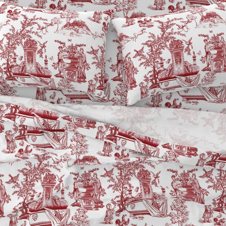 Romantic Victorian Sheets - Whimsical Red Toile by Chicca_besso - Red ...