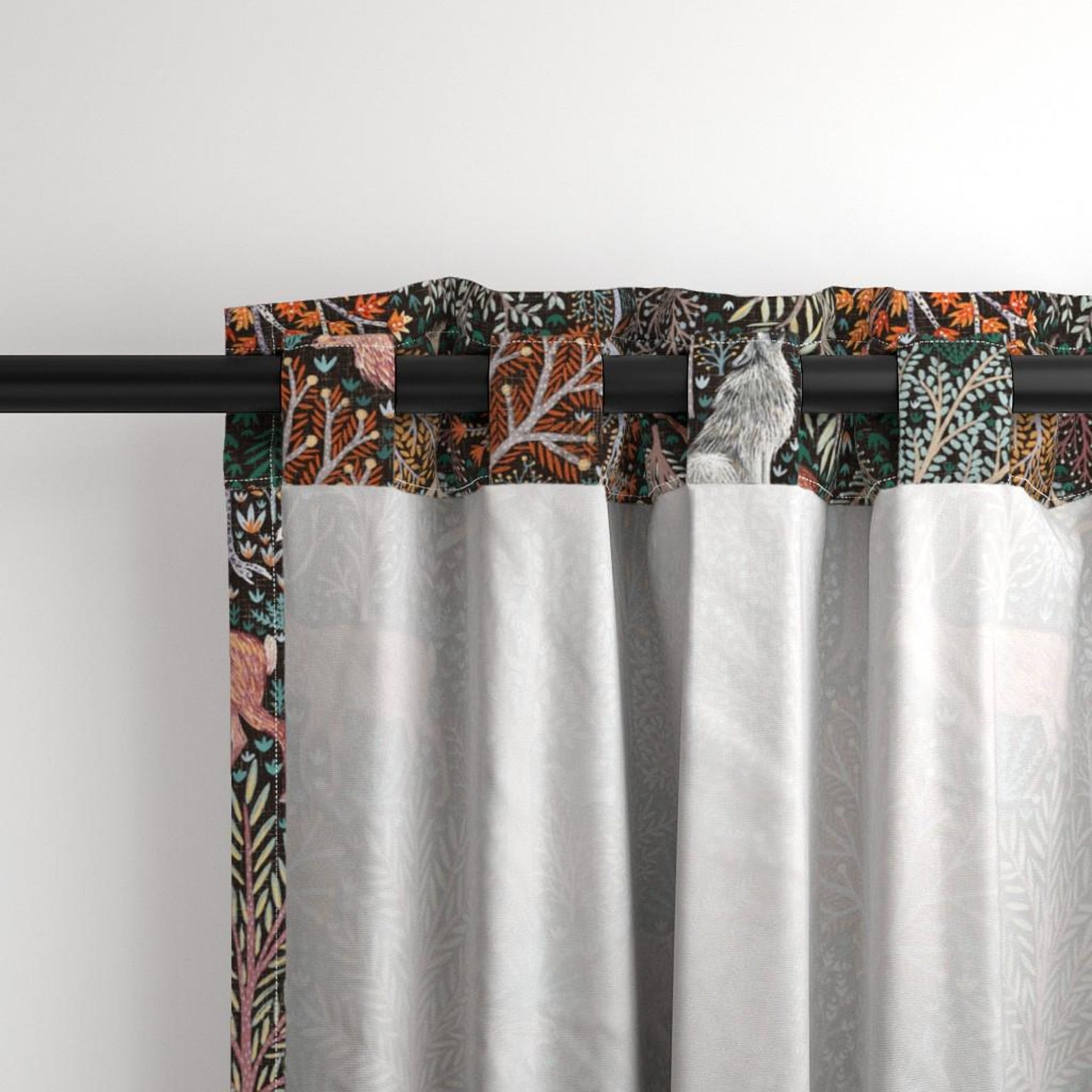 Woodland Curtain Panel - Rustic Autumn Thanksgiving Animals Leaves Pine ...