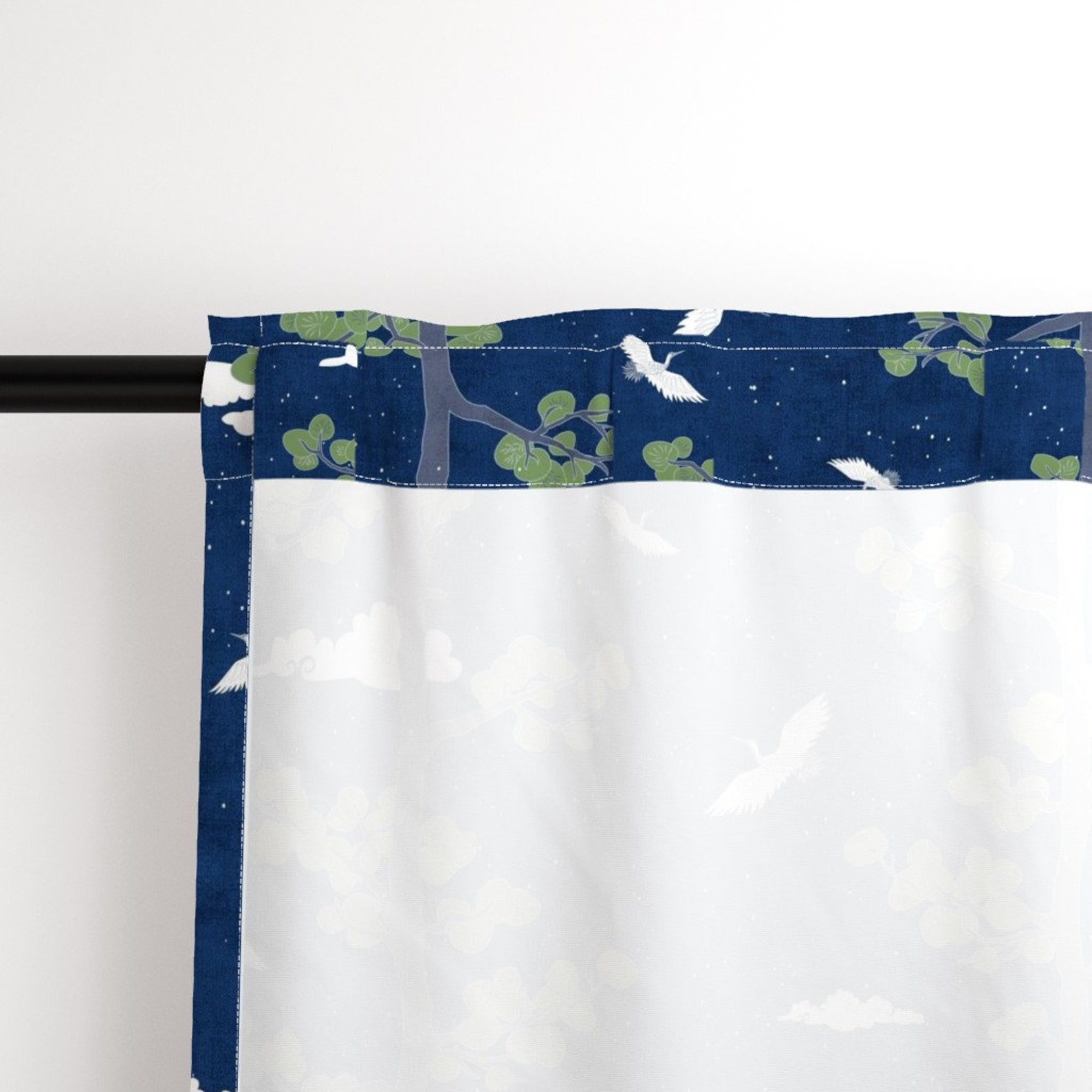 Japanese Crane Curtain Panel - Indigo Navy Blue Birds Trees Vines ...