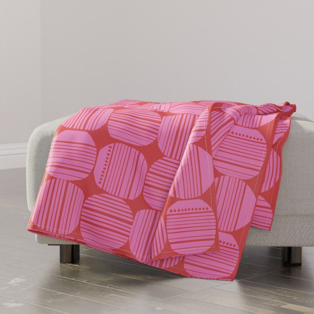 Bubblegum Throw Blanket - Pink Red Cranberry Block Geometric Dot Stripe ...