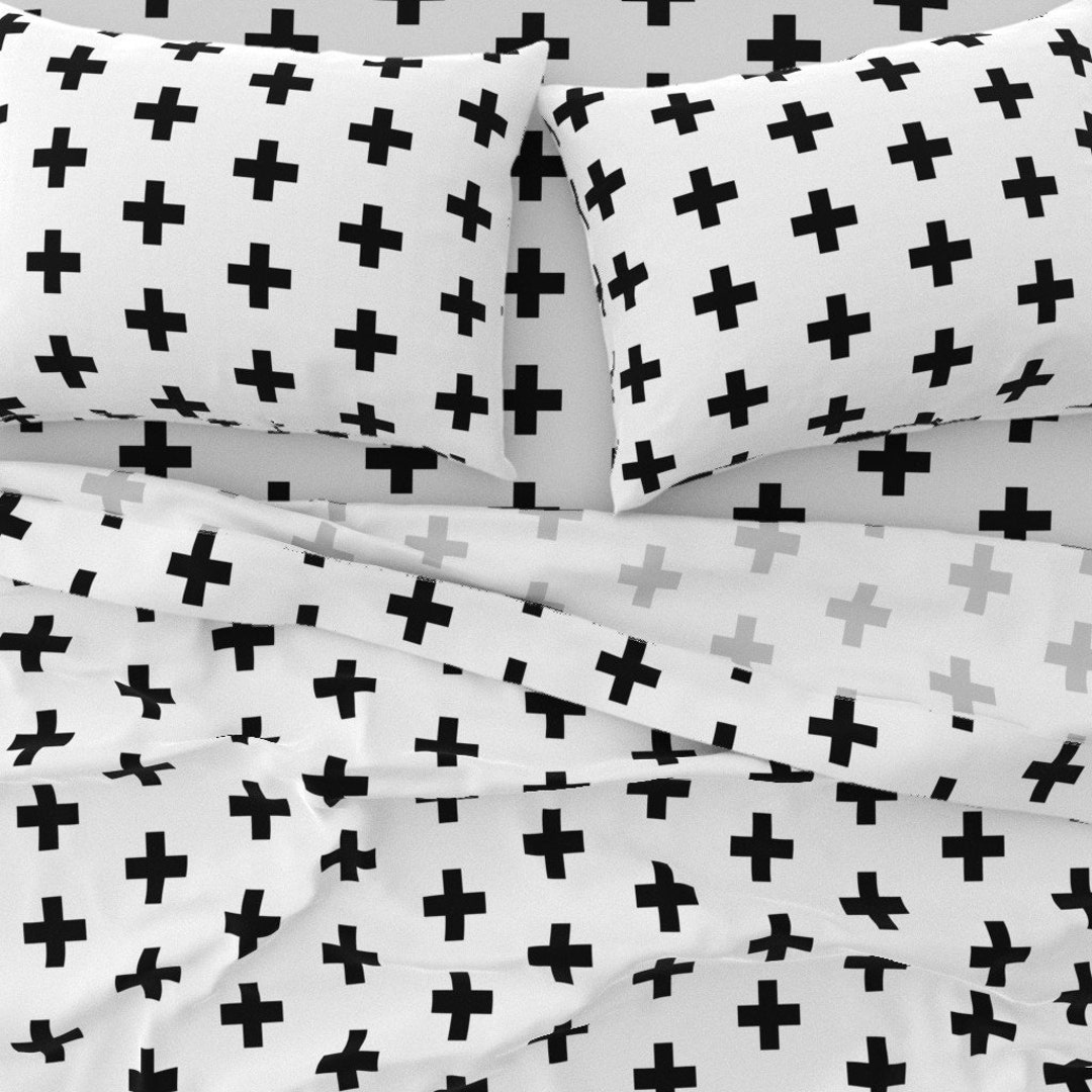 Plus Sign Sheets Black Crosses on White by Modfox - Etsy