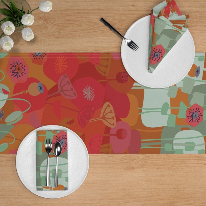 Abstract Poppy Table Runner Copper Poppies by Wren_leyland - Etsy