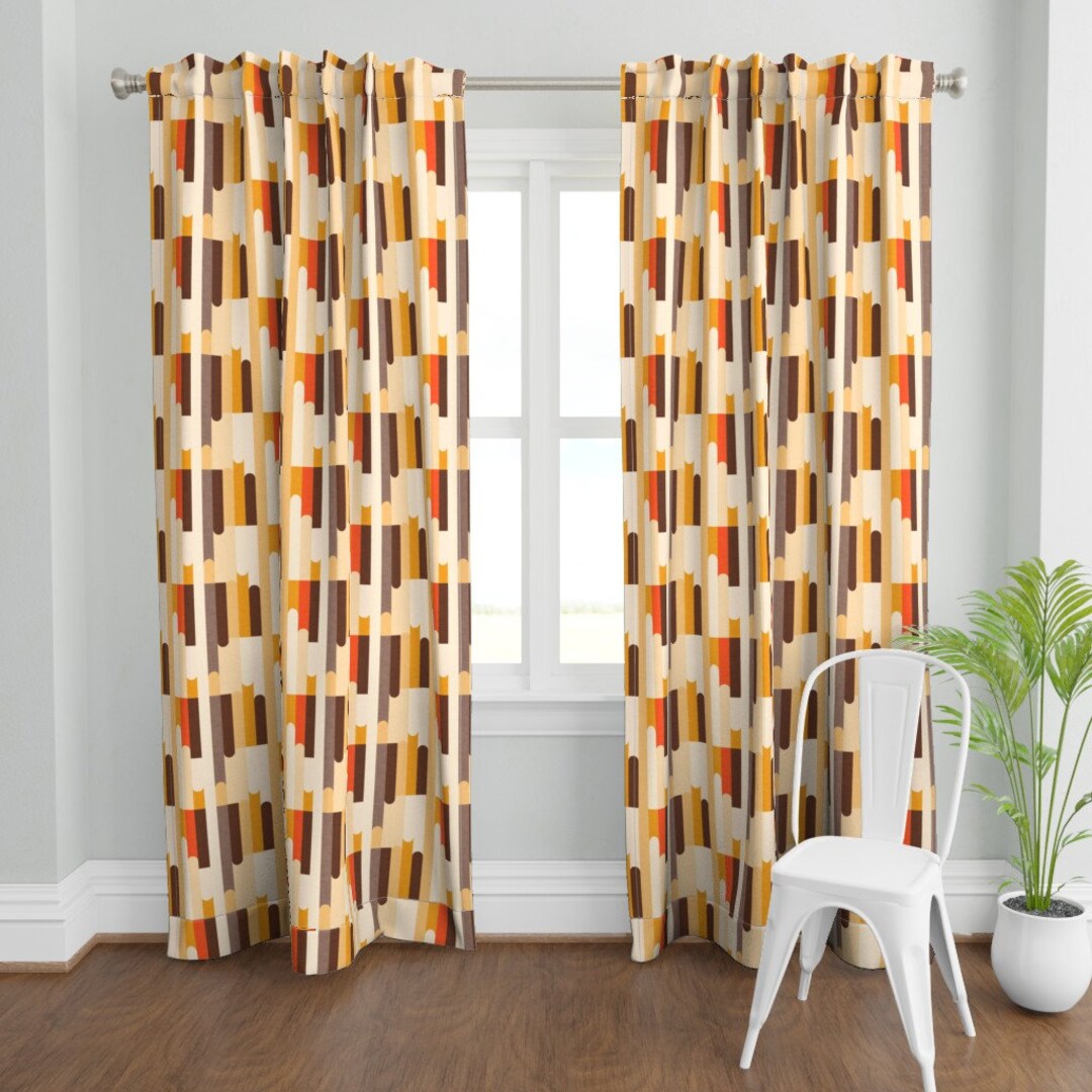 Retro Color Block Curtain Panel Classic Mid Mod by - Etsy