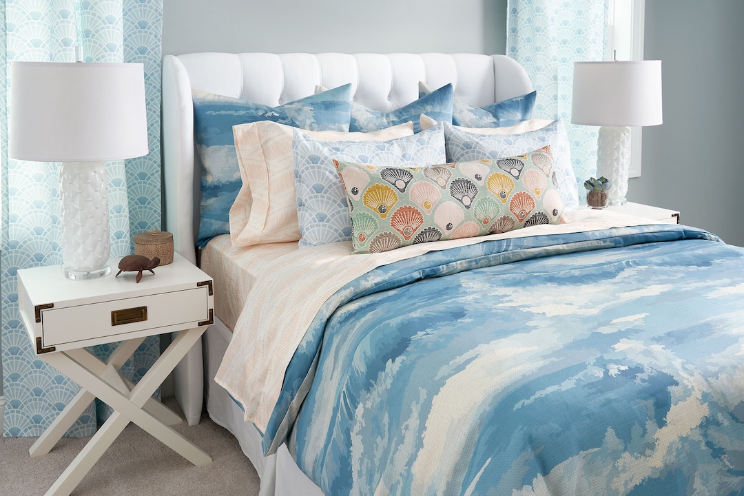 Coastal Cotton Bedding Collection - Nautical Blue Summer Beach White ...