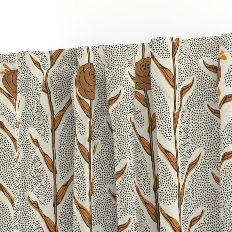 Boho Neutral Vines Curtain Panel - Vertical Glam Foliage Luxe Polka ...