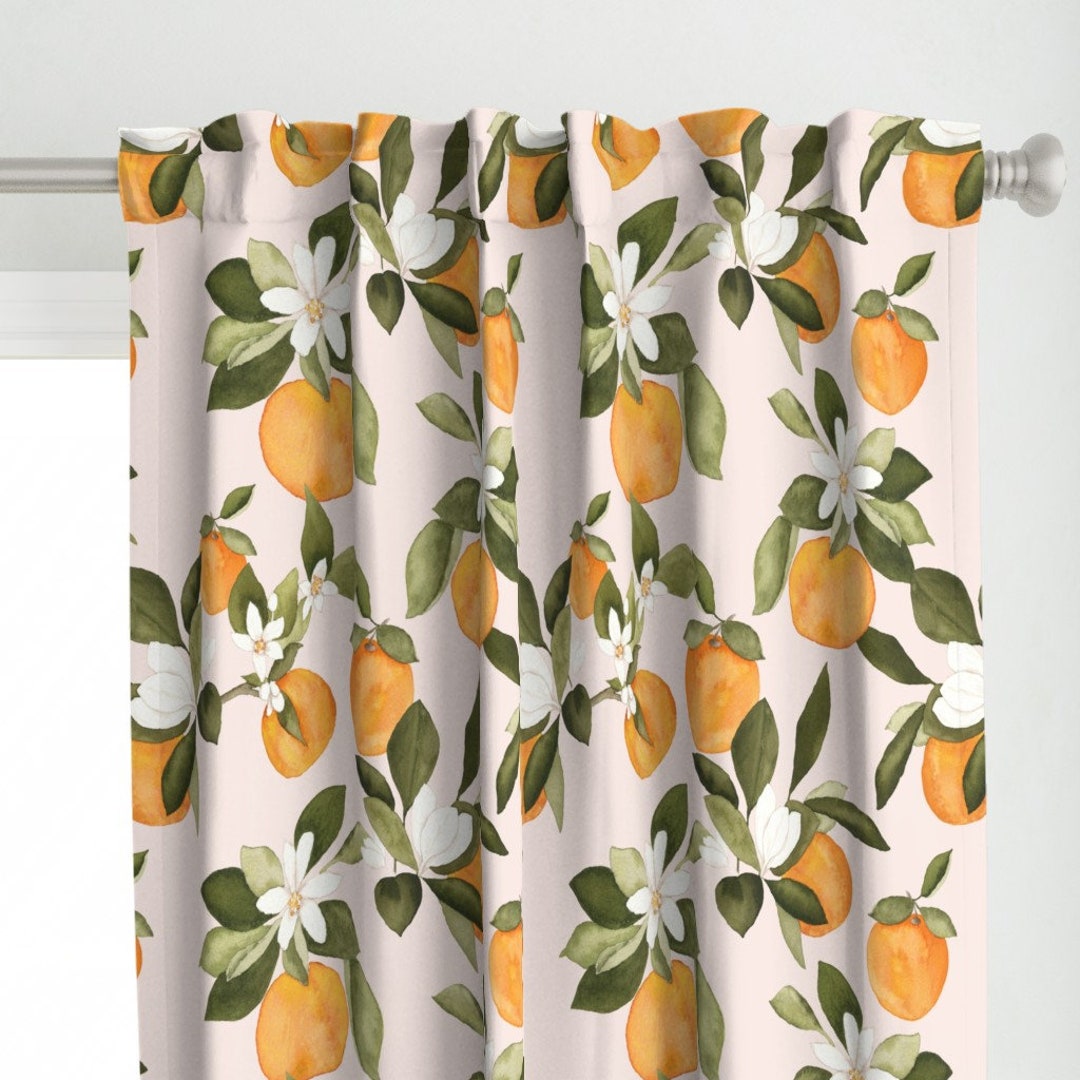 Watercolor Citrus Curtain Panel Large Orange Blossoms by - Etsy