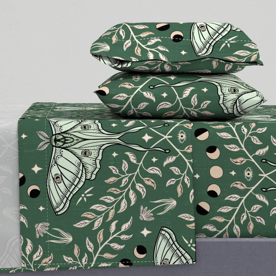 Boho Night Sky Sheets - Luna Moths Damask by Misentangledvision - Moon ...