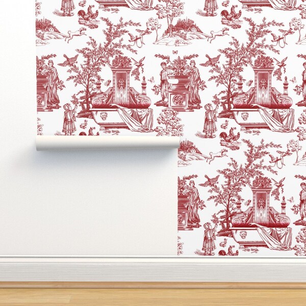 Red Toile Wallpaper - Etsy