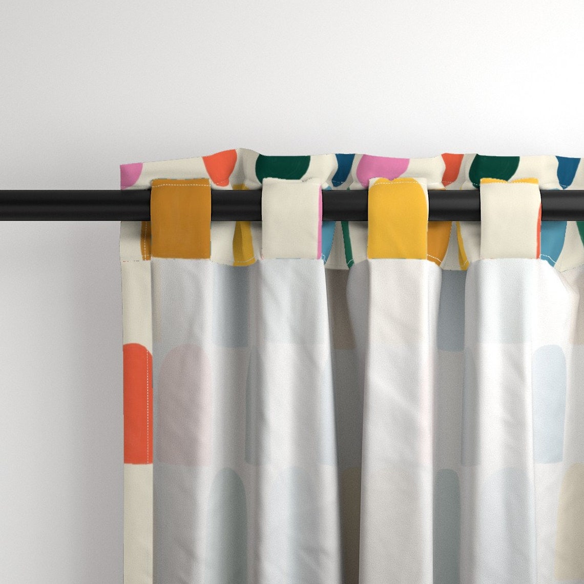 Boho Blocks Curtain Panel - Rustic Rainbow Arches Cream Orange Blue ...