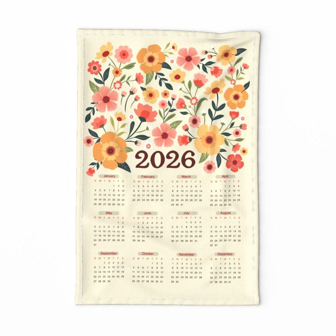 2026 Calendar Tea Towel - 2026 Calendar by Priraj_designs - Blooming ...